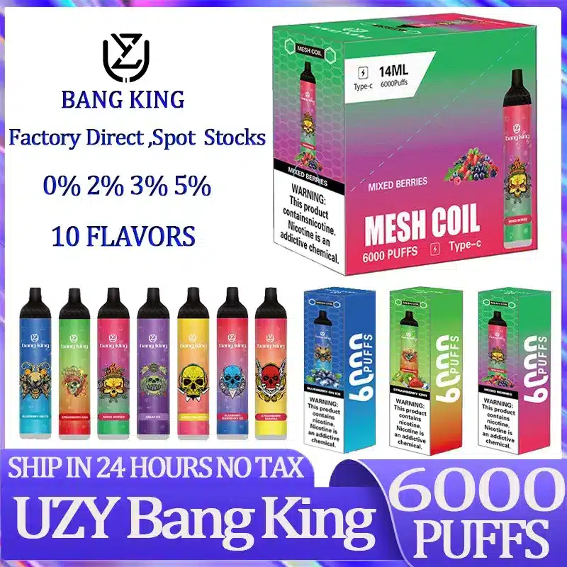 UZY Bang King 6000 puffs 0% 2% 3% 5% Nicotine Rechargeable Disposable ...